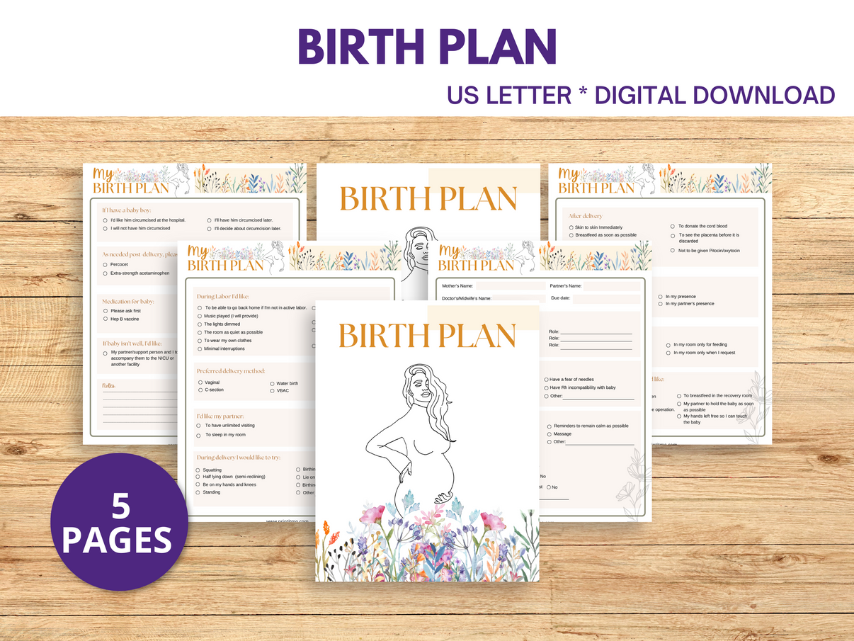 Printable Birth Plan PDF – Fillable Labor & Delivery Worksheet – Print ...