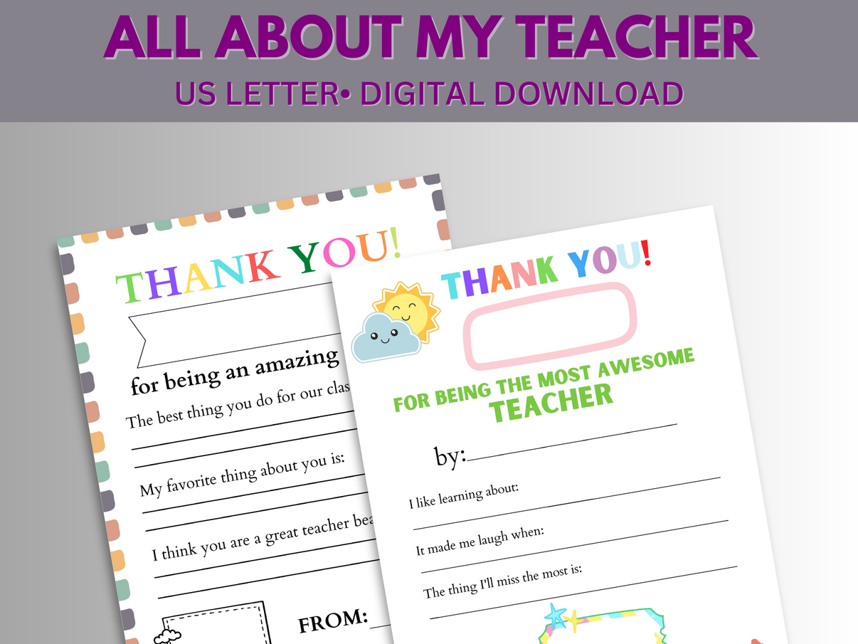 Printable Teacher Appreciation Gift – All About My Teacher ...