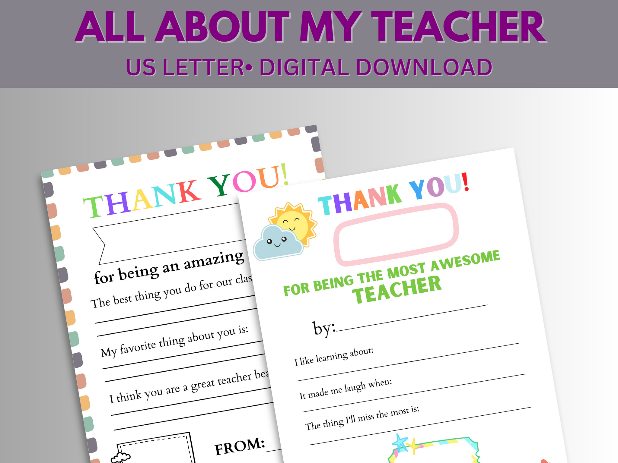 Printable Teacher Appreciation Gift – All About My Teacher ...