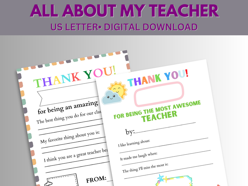 Printable Teacher Appreciation Gift – All About My Teacher ...