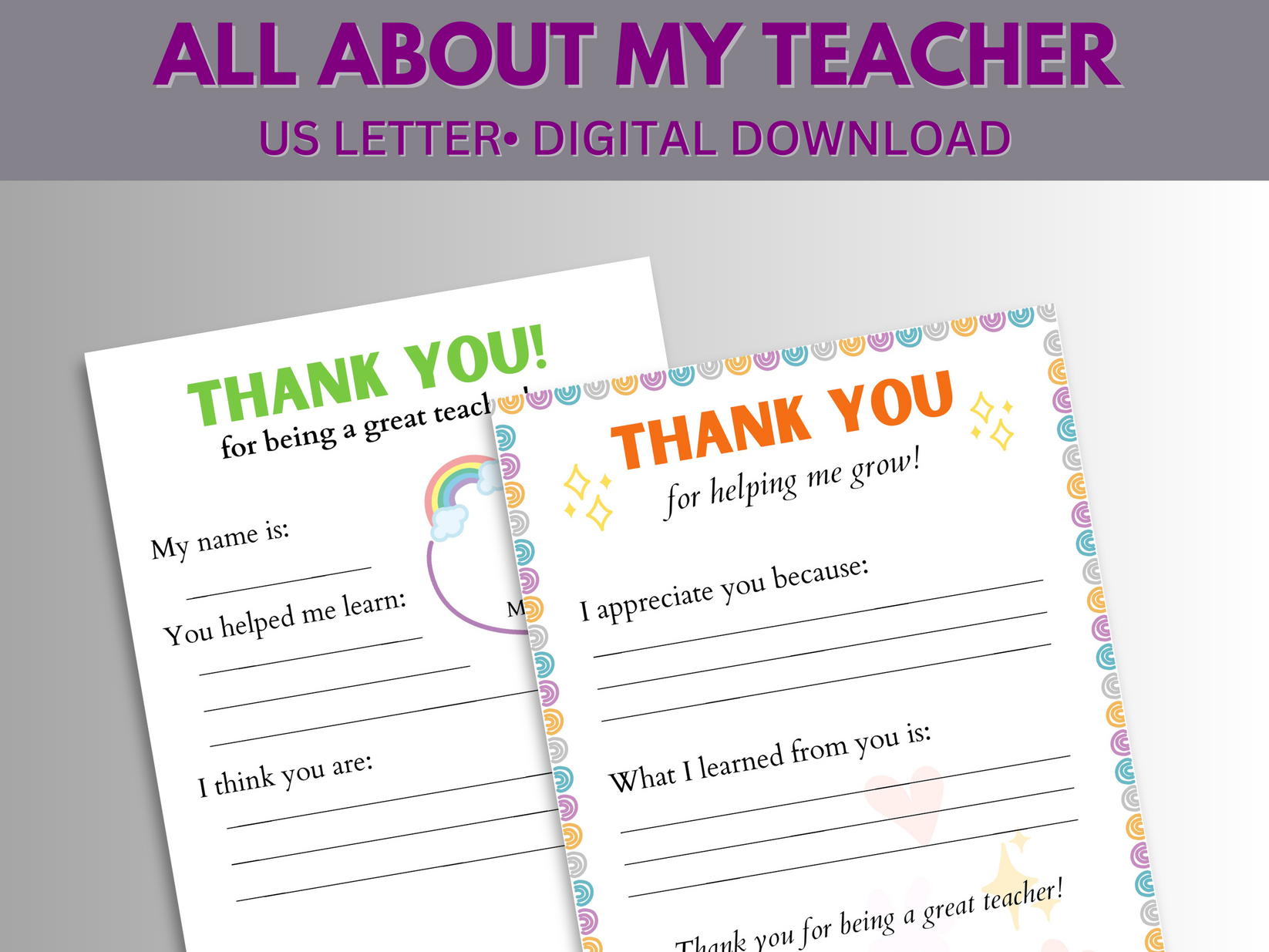 Printable Teacher Appreciation Gift – All About My Teacher ...