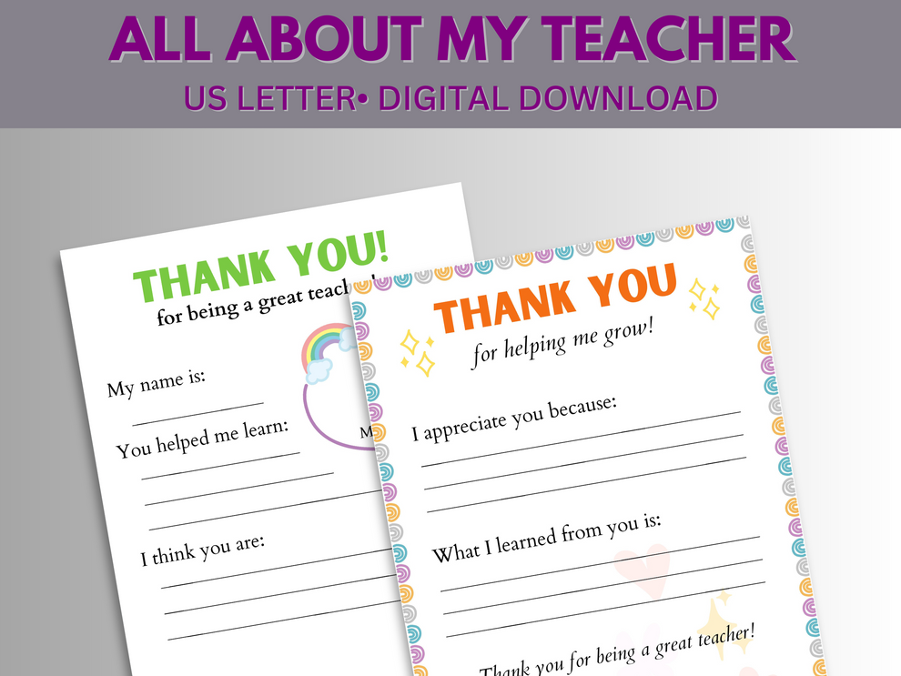 Printable Teacher Appreciation Gift – All About My Teacher ...