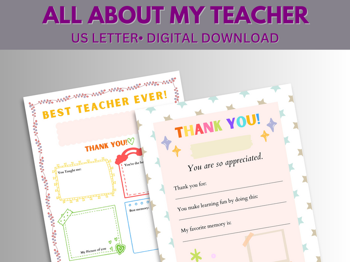 Printable Teacher Appreciation Gift – All About My Teacher ...